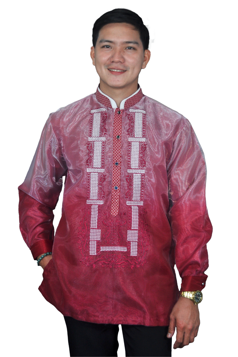 Elegant Red Ombre Barong Tagalog with Embroidery for Men - Harry - JK4 ...