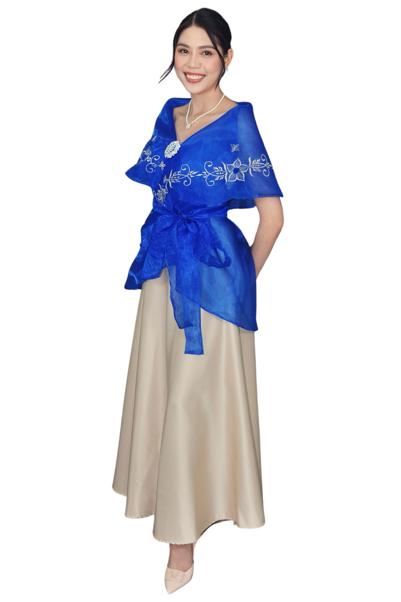 Filipiniana Premium Blue Organza Panuelo - Camille - JK42