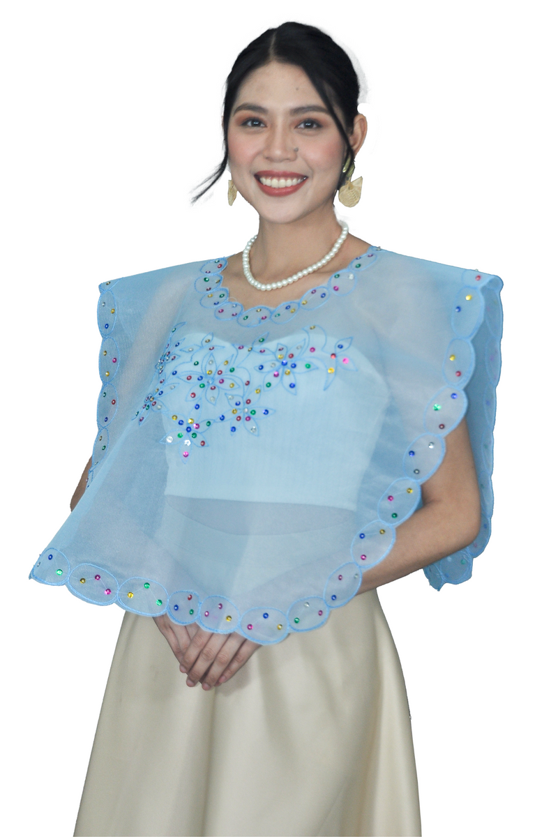 Sky Blue Kimona Filipiniana Top - Sola - JK16 – Barong World