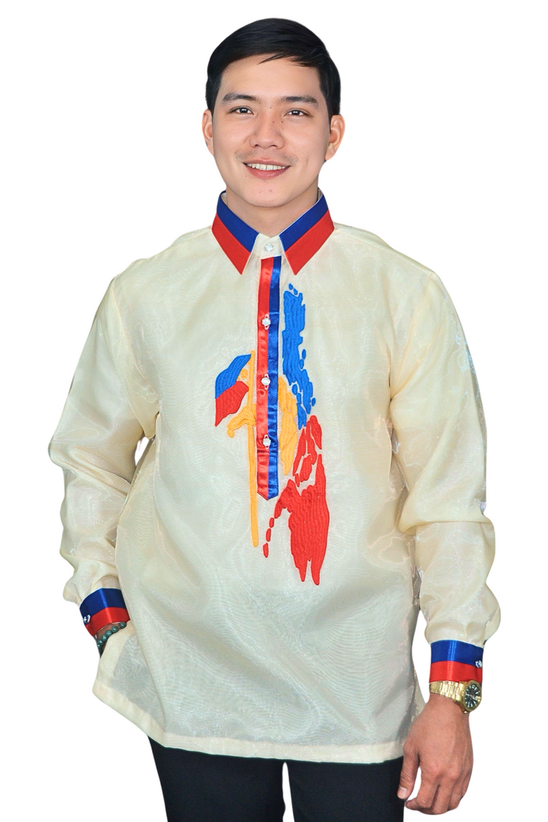 Pina Organza Patriotic Philippine Map Barong Tagalog - Iraya - JK49