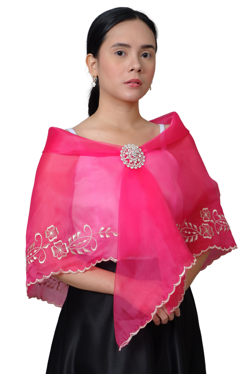 Filipiniana Organza Premium Hot Pink Alampay with Brooch - Hannah - JK20P