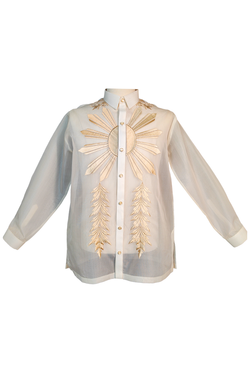 Premium Golden Sunburst with Flourishing Leaves Embroidered Barong ...