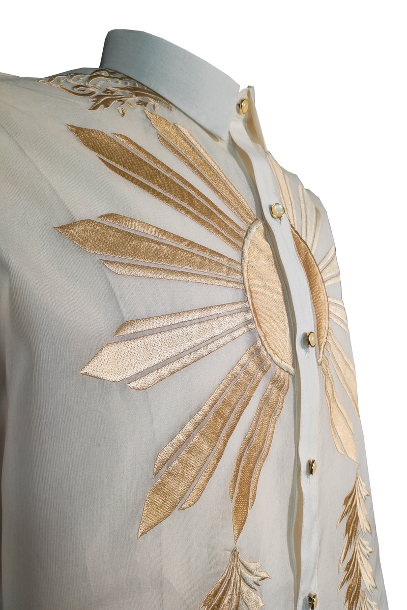 Premium Golden Sunburst with Flourishing Leaves Embroidered Barong ...