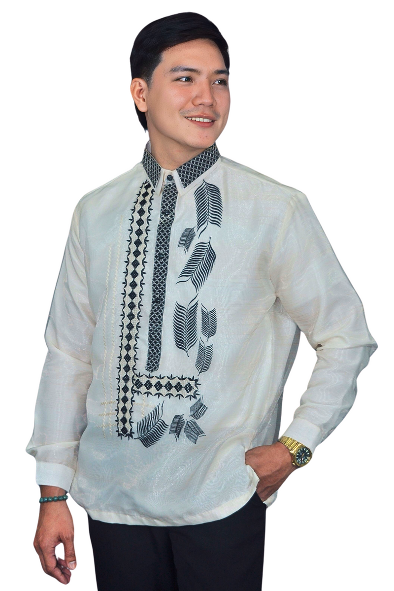 Organza Classic Barong Tagalog with Modern Black Embroidery Accents ...
