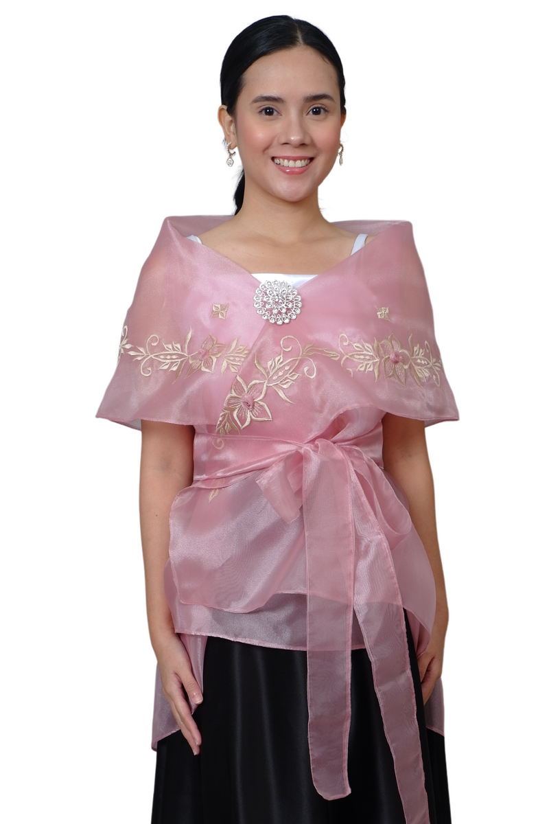 Filipiniana Premium Pink Organza Panuelo - Chloe JK36 | Barong World