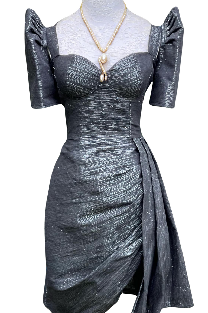 Handwoven Black Inabel Ilocos Weave Modern Filipiniana Dress - Elsie - DM01