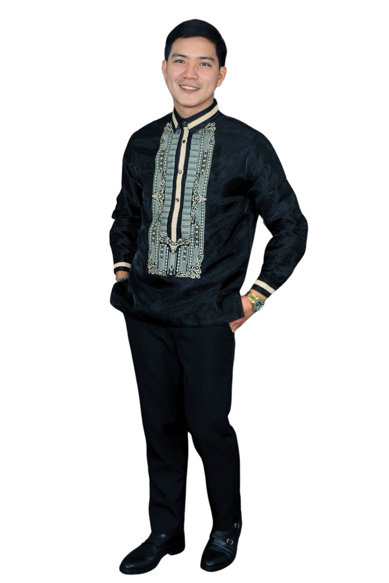 Organza Elegant Black Barong Tagalog - Mike - JN66 | Barong World