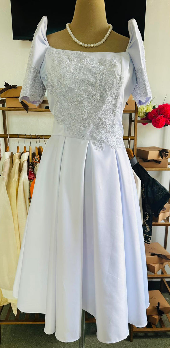 Duchess White Modern Filipiniana Midi Dress - Sally - JB301 – Barong World