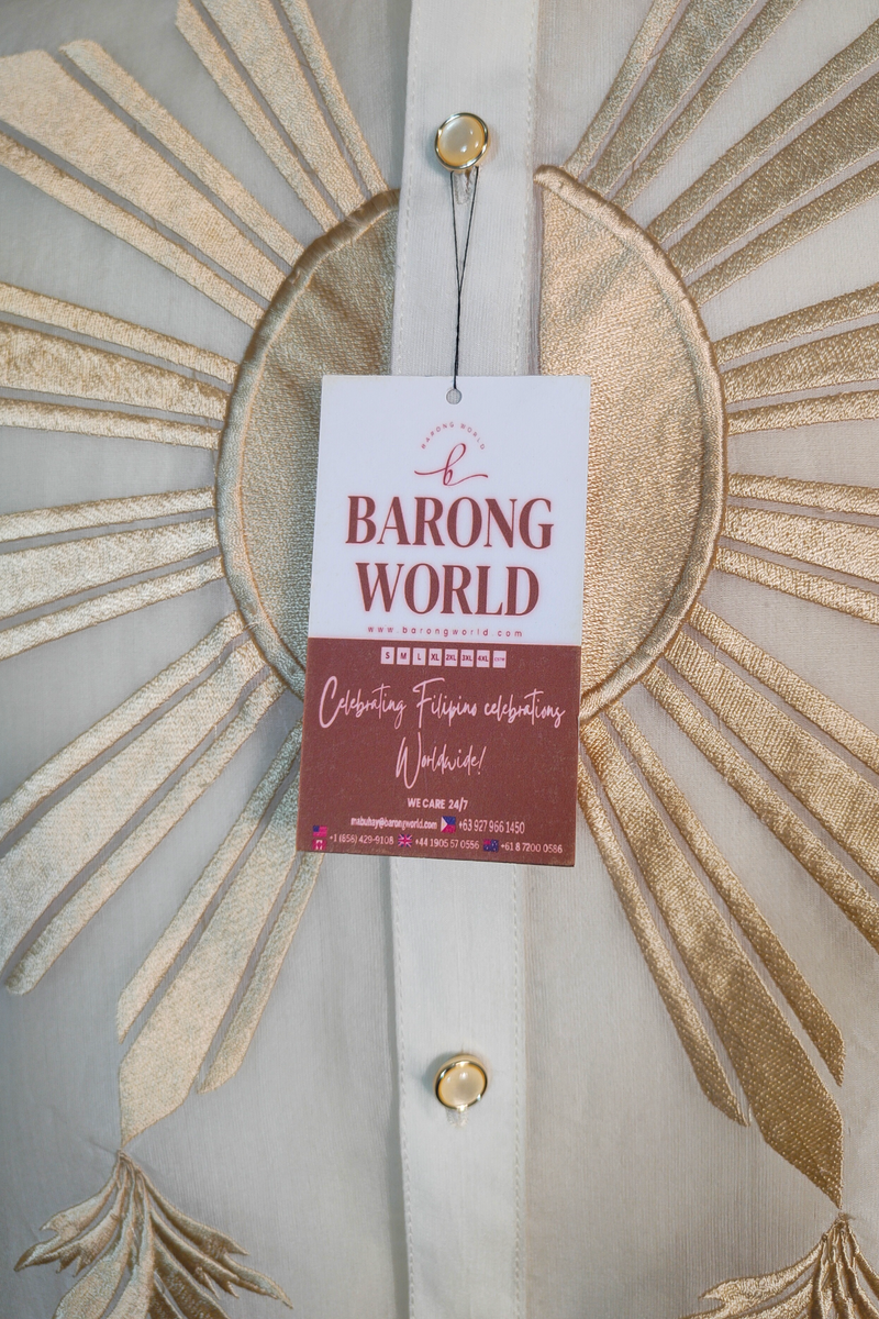 Premium Golden Sunburst with Flourishing Leaves Embroidered Barong ...