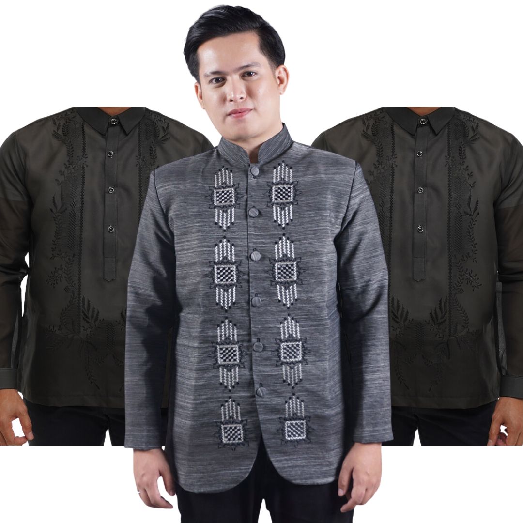 Black Premium Cocoon Groom Barong Tagalog Coat Black Premium Jusi ...