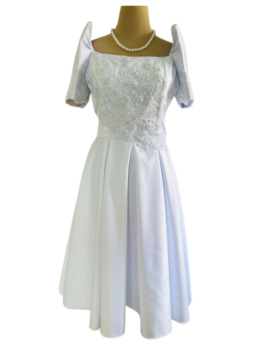 Duchess White Modern Filipiniana Midi Dress - Sally - JB301 – Barong World