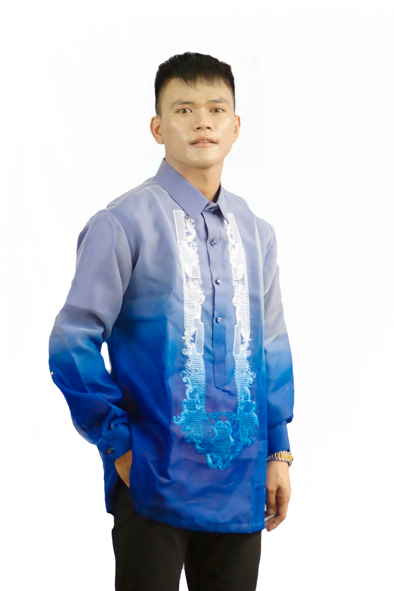 Men's Organza Mono Blue Barong Tagalog - Jerome - LST4