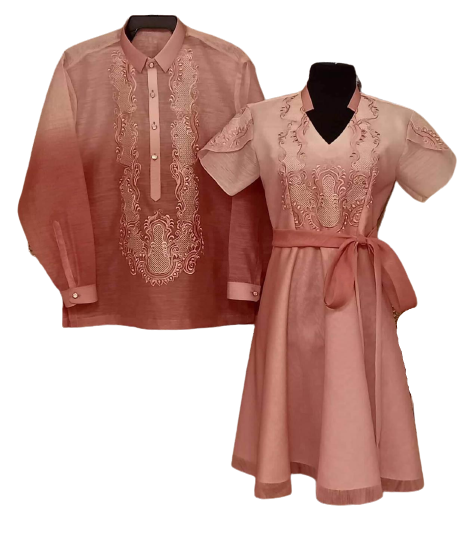 Couples Set Jusilyn Mono Pink Barong Tagalog + Barong Dress - Anne & J ...