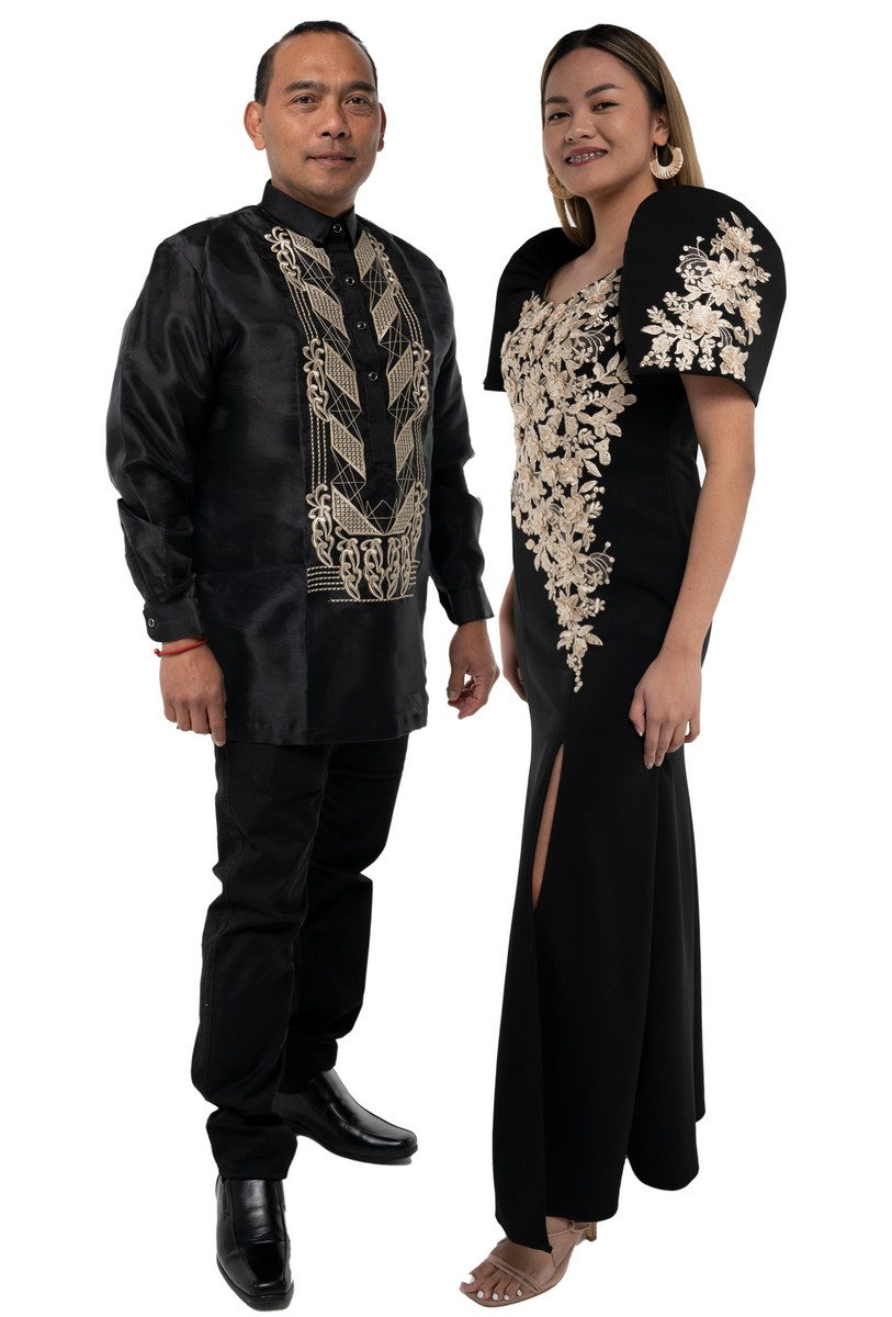 Couples Set Black Elegant Jusilyn Barong + Neoprene Filipiniana - F4